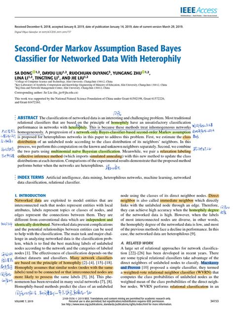 35second Order Markov Assumption Based Bayes Classifier For Networked
