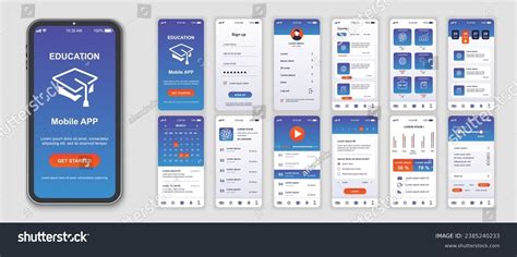 Education Mobile App Interface Screens Template Stock Vector Royalty