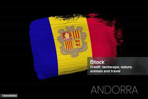 그런지 브러쉬 스트로크와 안도라 국기 안도라의 수채화 깃발 기호 포스터 국기의 배너 스타일 수채화 도면 검은색에 대한 스톡 벡터