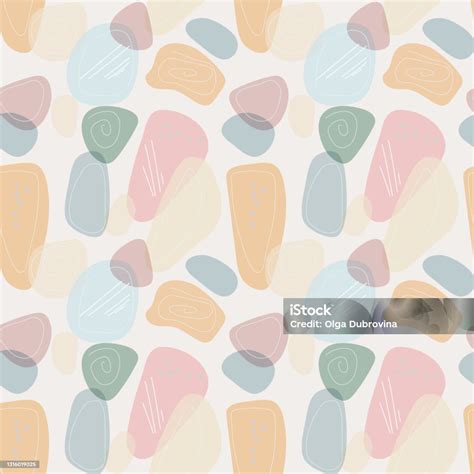 간단한 모양과 선의 추상적 인 구성과 원활한 패턴 콜라주 스타일 미니멀리즘 색깔의 돌 파스텔 흙 색 커버벡터 배경 옷 직물 인쇄