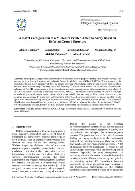 Pdf A Novel Configuration Of A Miniature Printed Antenna Array Based On Defected Ground Structure