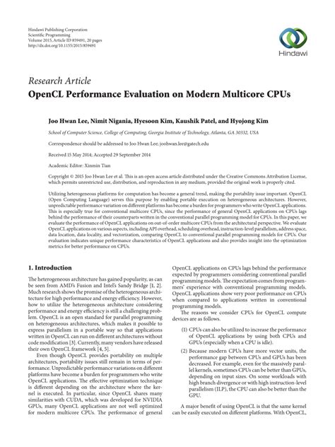 Pdf Opencl Performance Evaluation On Modern Multicore Cpus