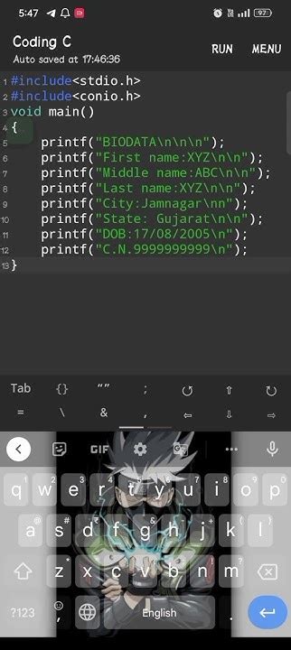 write a c program to print your biodata c language program clanguage