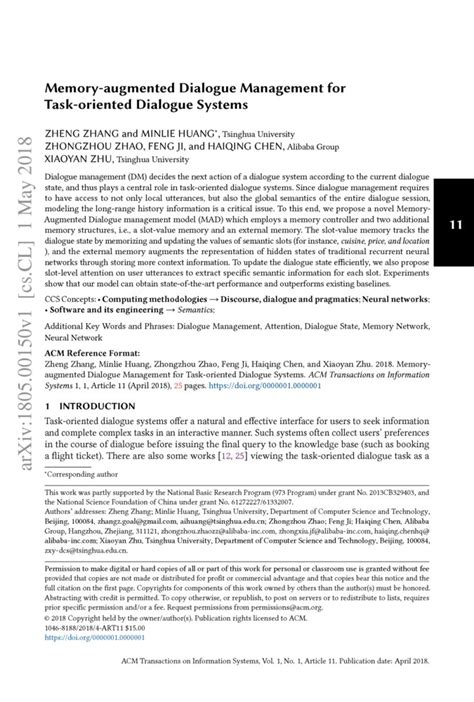Memory Augmented Dialogue Management For Task Oriented Dialogue Systems