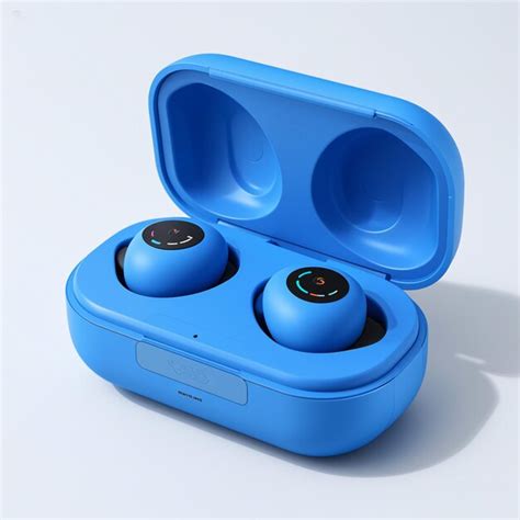Blue Wireless Earbuds In A Charging Case With White Background