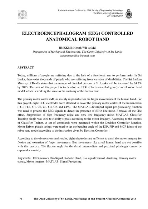 Pdf Electroencephalogram Eeg Controlled Anatomical Robot Hand