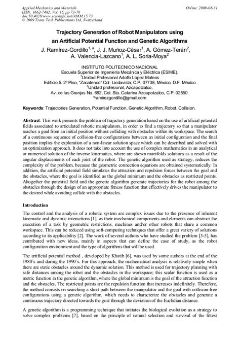 Trajectory Generation Of Robot Manipulators Using An Artificial