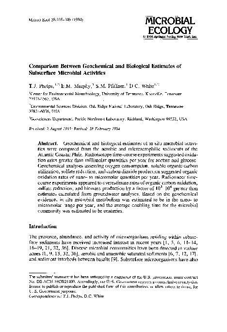Pdf Comparison Between Geochemical And Biological Estimates Of Subsurface Microbial Activities