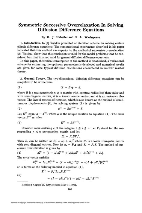 Pdf Symmetric Successive Overrelaxation In Solving Diffusion Difference Equations