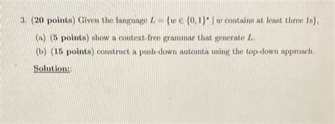solved 3 20 points given the language l {w€ {0 1} w
