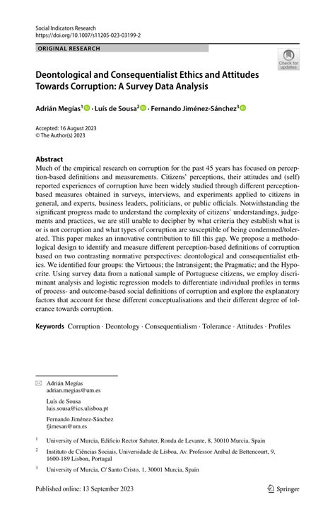 Pdf Deontological And Consequentialist Ethics And Attitudes Towards Corruption A Survey Data