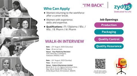 Walk In Interview Zyduss Im Back Returnship Program For Women On