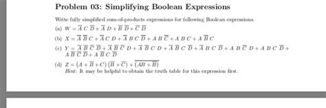 Solved Problem Simplifying Boolean Expressions Write Chegg