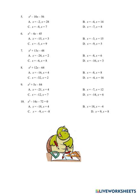 Finding The Quadratic Equation Given The Roots Worksheet