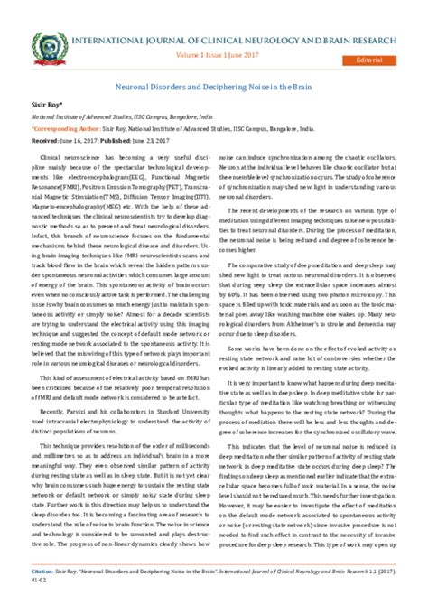 Pdf Neuronal Disorders And Deciphering Noise In The Brain Sisir Roy