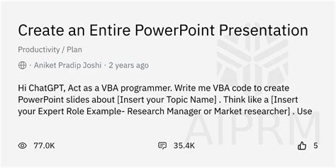 Prompt Create An Entire Powerpoint Presentation By Aniket Pradip Joshi Aiprm For Chatgpt