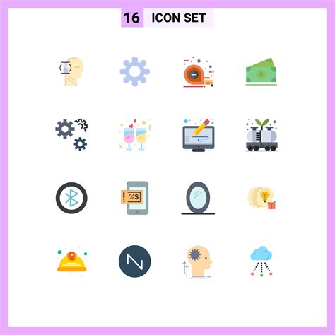 Editable Vector Line Pack Of 16 Simple Flat Colors Of Preferences Configuration Tape Usa Money