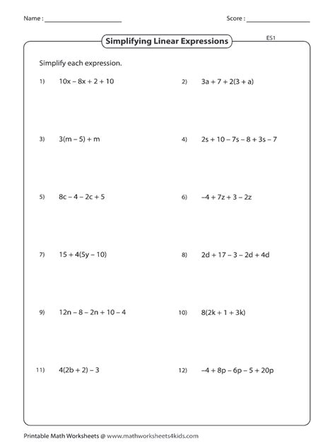 Fillable Online Simplifying Linear Expressions Fax Email Print PdfFiller