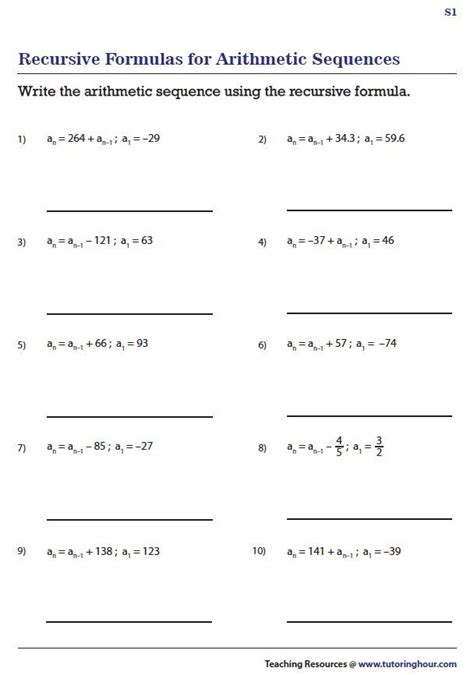Recursive Formulas For Arithmetic Sequences Worksheets
