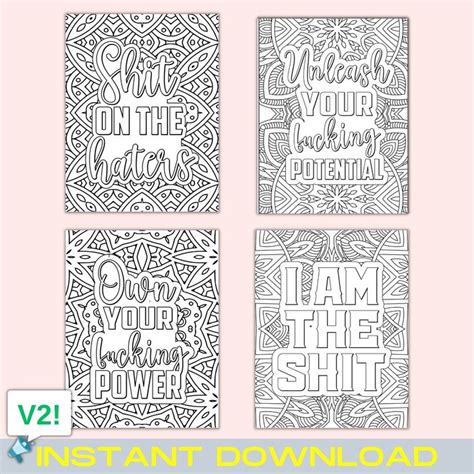 Swear Word Power Phrases 20 Unique Coloring Pages V2 Adult Coloring