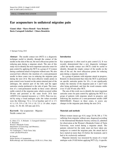 Pdf Ear Acupuncture In The Treatment Of Migraine Attacks A Randomized Trial On The Efficacy