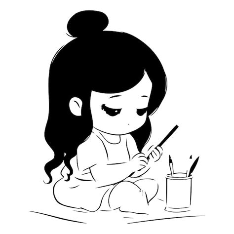 수채화로 그림을 그리는 귀여운 어린 소녀 프리미엄 Ai 생성 벡터