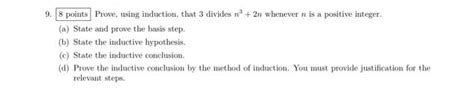solved 9 prove using induction that 3 divides n3 2n