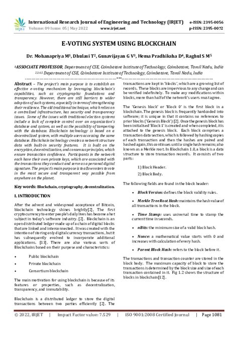 Pdf E Voting System Using Blockchain