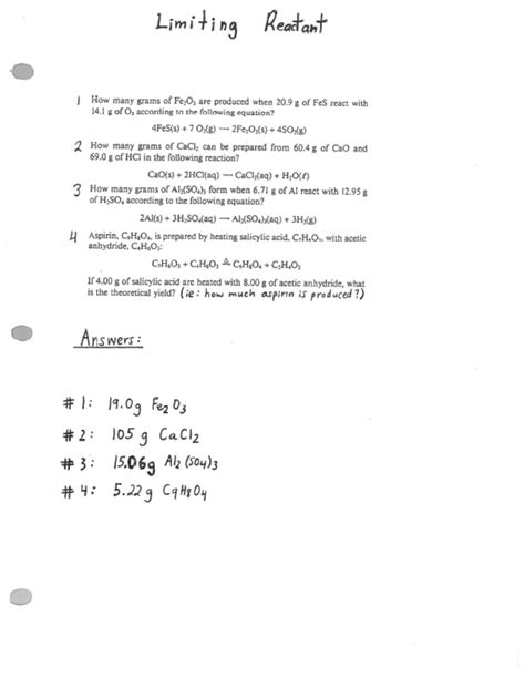 Limiting Reactant Ws Pdf