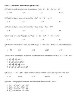 Polynomial Unit Assessment By Algebra All Around TPT