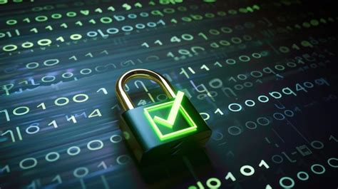 A Digital Padlock With Glowing Green Checkmark On Binary Code