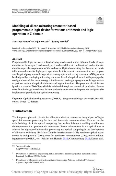 Modeling Of Silicon Microring Resonator Based Programmable Logic Device