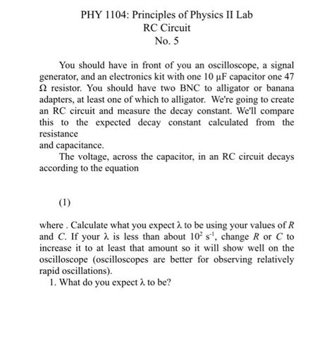 Solved PHY Principles Of Physics II Lab RC Circuit No Chegg