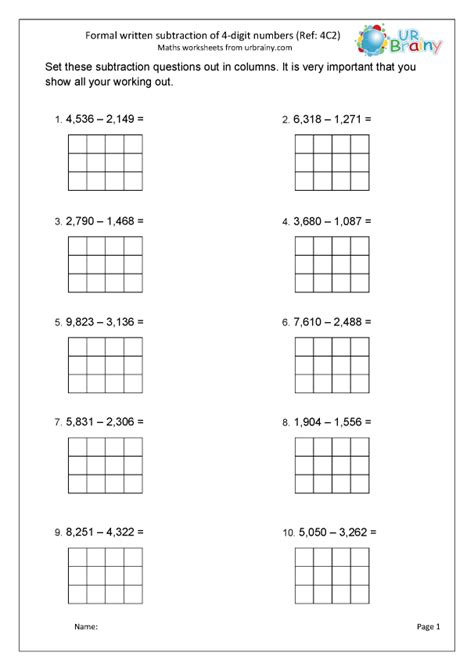 Subtract 4 Digit Numbers 4c2 Arithmetic Paper Practice Maths Worksheets For Ks2 Maths Sats