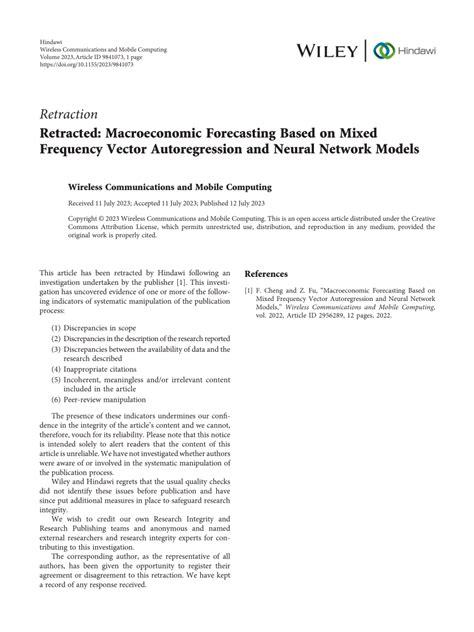 Pdf Retracted Macroeconomic Forecasting Based On Mixed Frequency