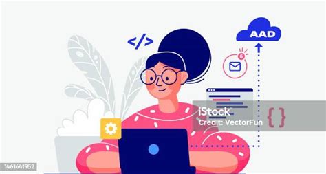 집에서 일하는 여자 온라인으로 동료와 대화하기 미니멀 스타일의 여성 원격 개발자 경력 공동 작업 공간 그림입니다 e 러닝 또는