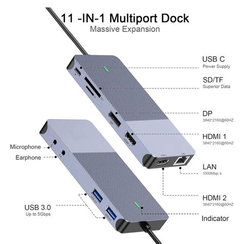 Portable USB C Displaylink Dock X HDMI Met Alle Opties