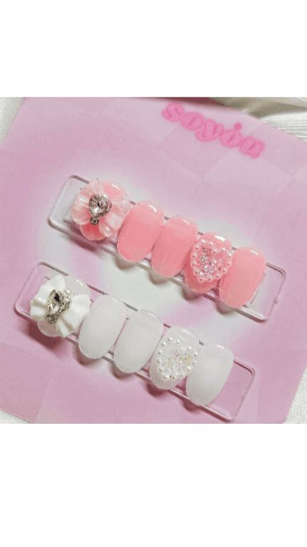 [🎀프린세스리본] 컬러선택가능 핑크 화이트 시럽 하트 리본 수제네일팁 에이블리