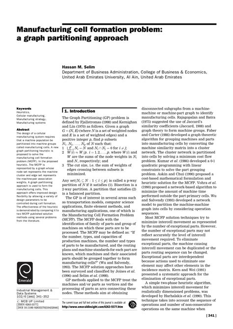 pdf manufacturing cell formation problem a graph partitioning approach