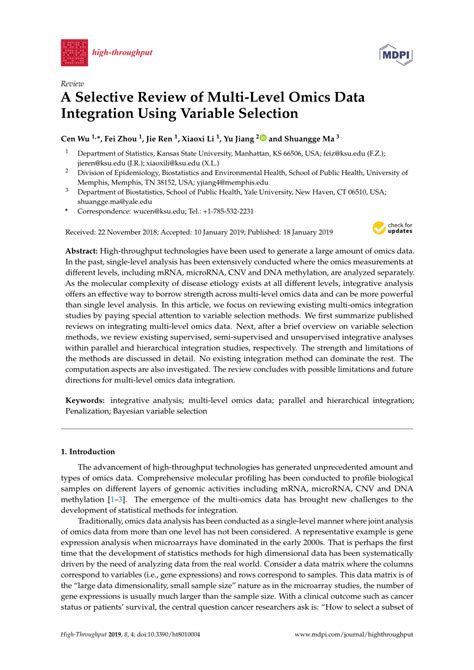 Pdf A Selective Review Of Multi Level Omics Data Integration Using