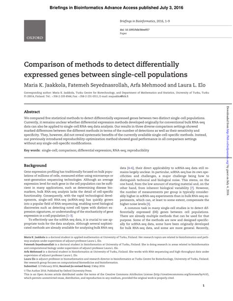 pdf comparison of methods to detect differentially expressed genes