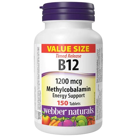 Webber Naturals Vitamin B12 Methylcobalamin 1200mcg Timed Release Ta