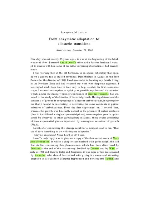 Monod Nobel Lecture Download Free Pdf Enzyme Gene