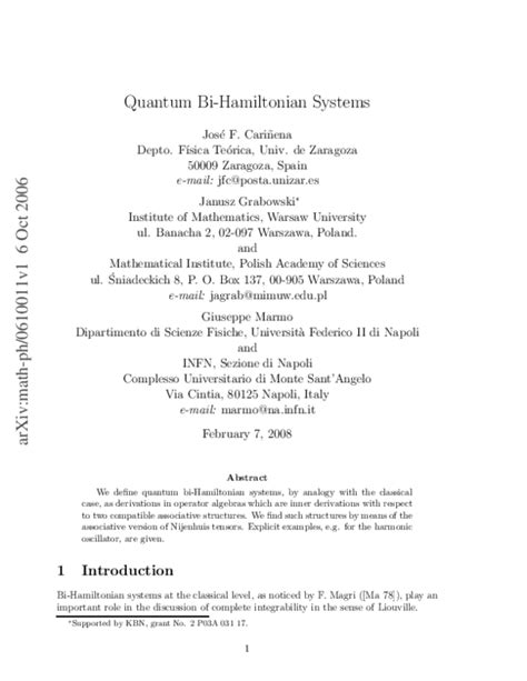 Pdf Quantum Bi Hamiltonian Systems G Marmo And Jose F Carinena