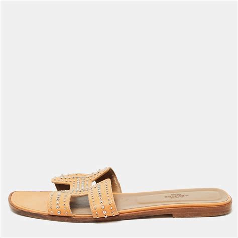 Hermes Orange Leather Oran Flat Slides Size 41 Hermes The Luxury Closet