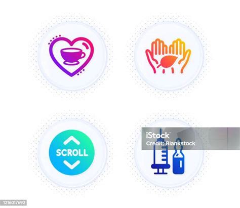 아래로 스크롤 사랑 커피와 공정 무역 아이콘 세트 의료 예방 접종 표지판 벡터 0명에 대한 스톡 벡터 아트 및 기타 이미지