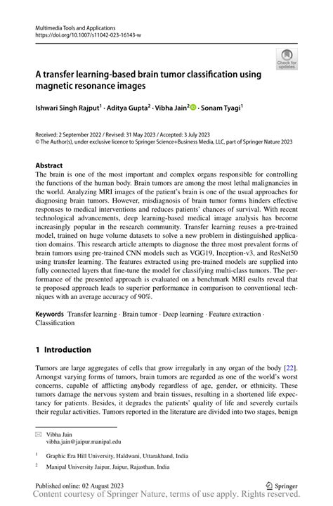A Transfer Learning Based Brain Tumor Classification Using Magnetic