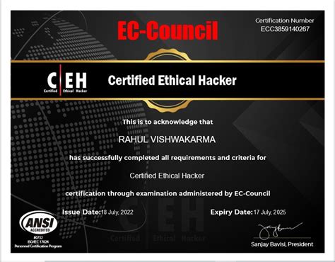 Rahul Vishwakarma On Linkedin Cehv11 Cybersecurity Eccouncil Vapt