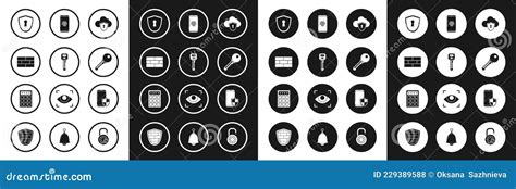 Set Cloud And Shield Key Bricks Shield With Keyhole Smartphone Fingerprint Scanner Security