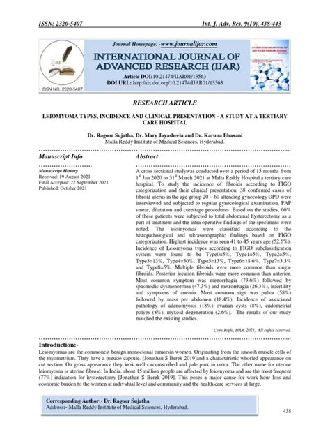 Leiomyoma Types Incidence And Clinical Presentation A Study At A